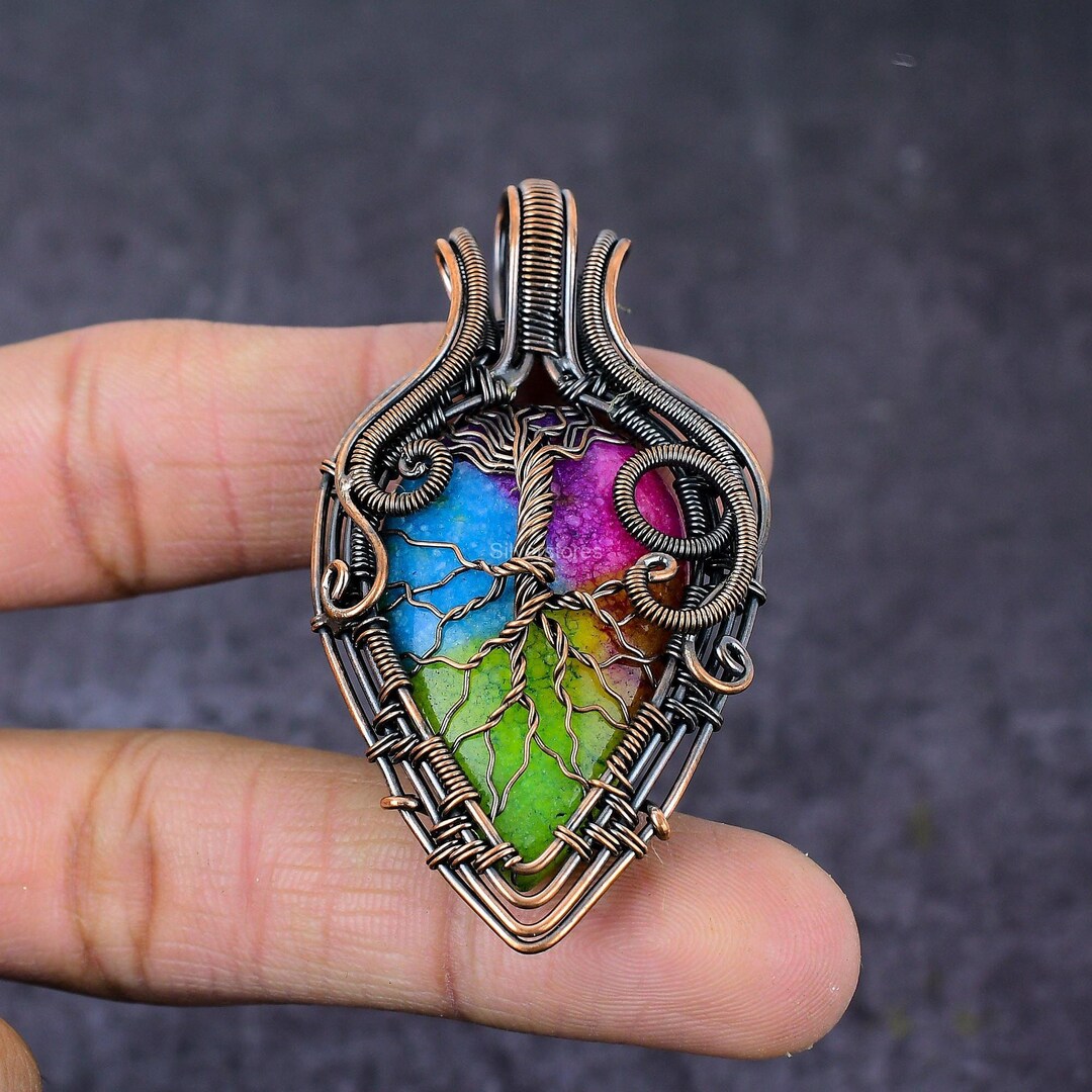 Remarkable Natural Quartz Pendant, Gemstone Pendant, Multi Color Wire ...