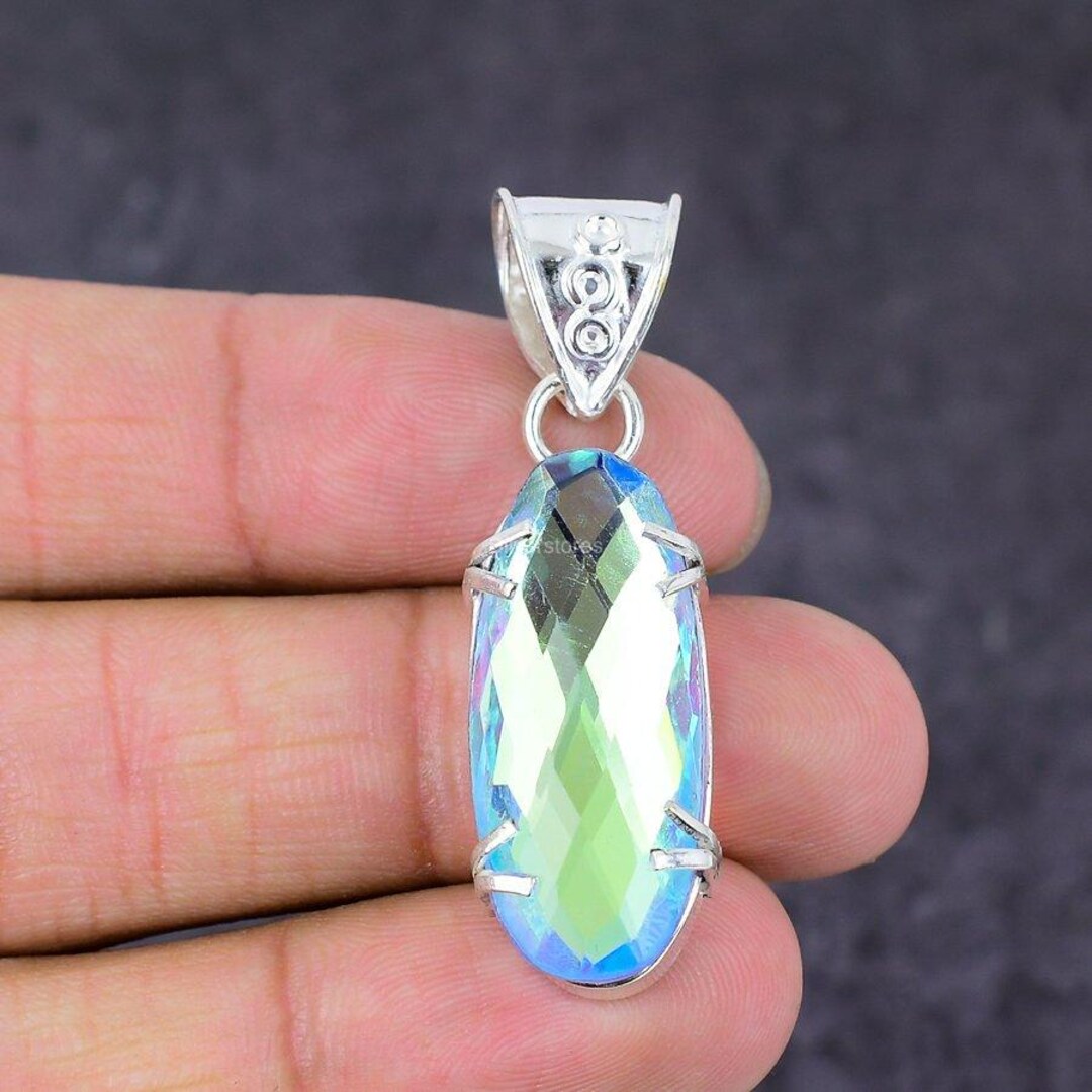Mystic Topaz Boho Pendant 925 Sterling Silver Multi Color Stone Jewelry ...