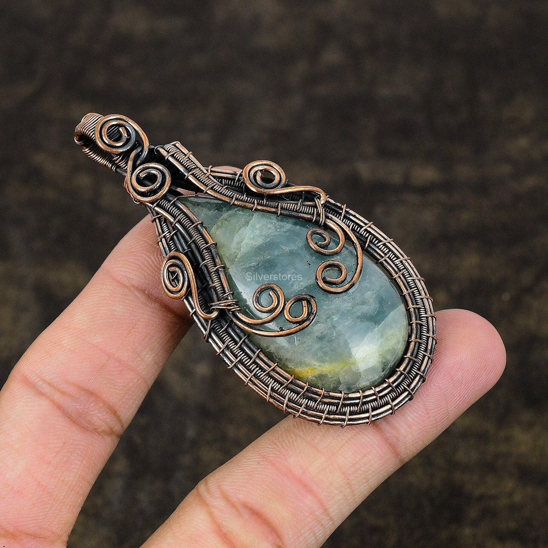 Rare Natural Moss Prehnite Wire Wrap Pendant, Gemstone Pendant, Green ...