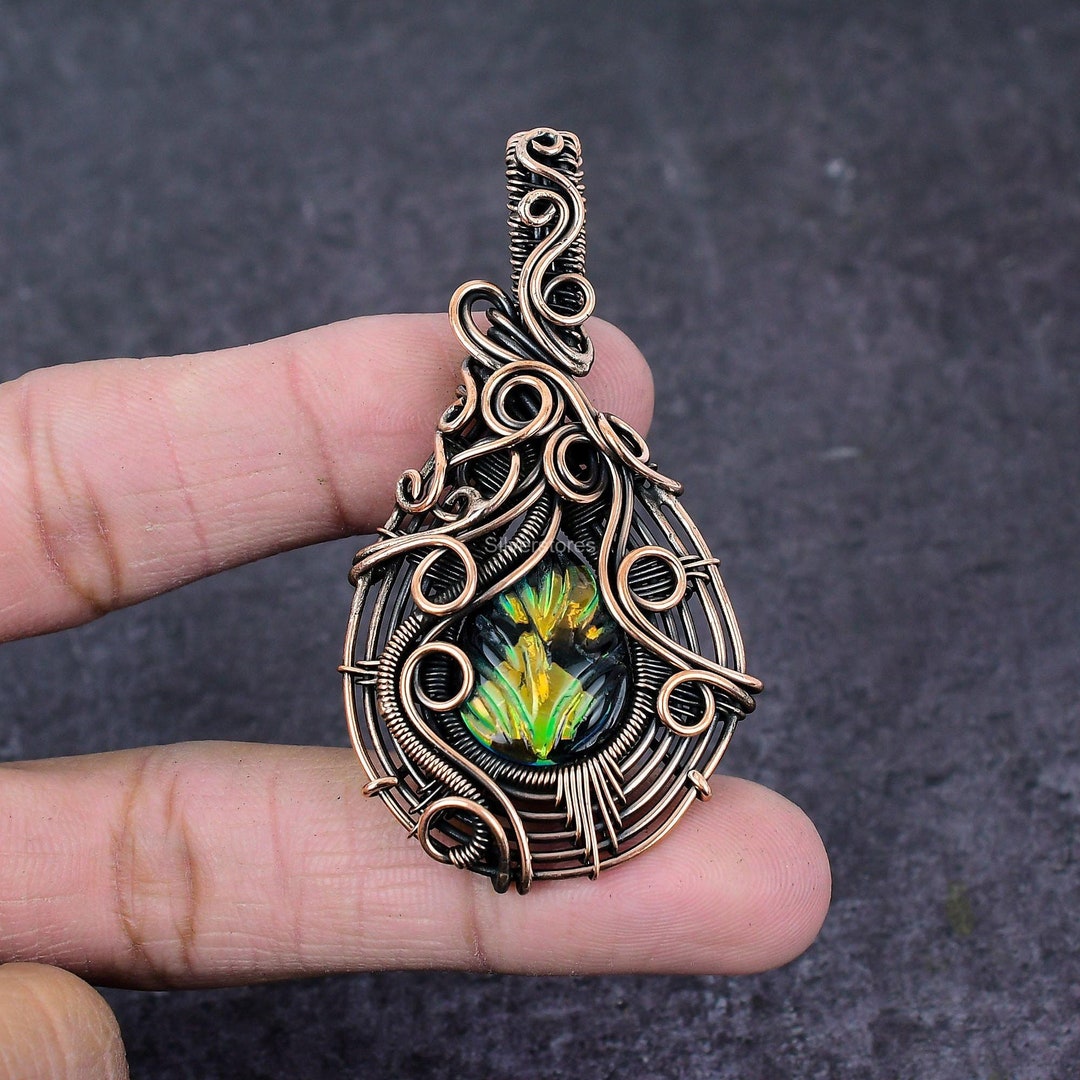 Natural Ammolite Pendant, Gemstone Pendant, Multi Color Wire Wrap ...