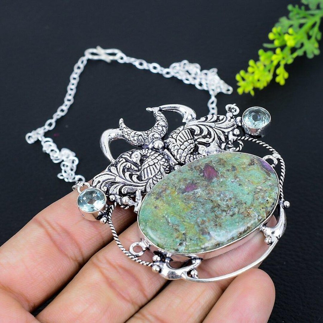 Natural Ruby in Fuchsite Necklace, Green Gemstone Necklace, Chain ...