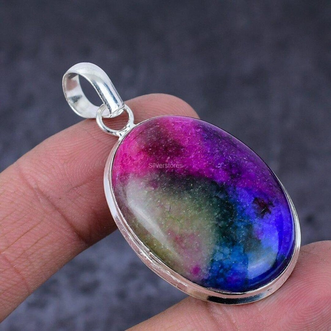 100% Natural Quartz Pendant, Gemstone Pendant, Multi Color Pendant, 925 ...