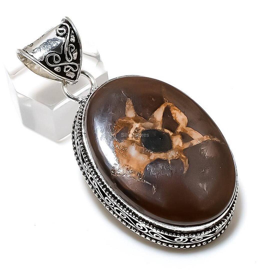 Mud Crack Fossil Brown Art Deco Pendant Solid 925 Sterling Silver ...