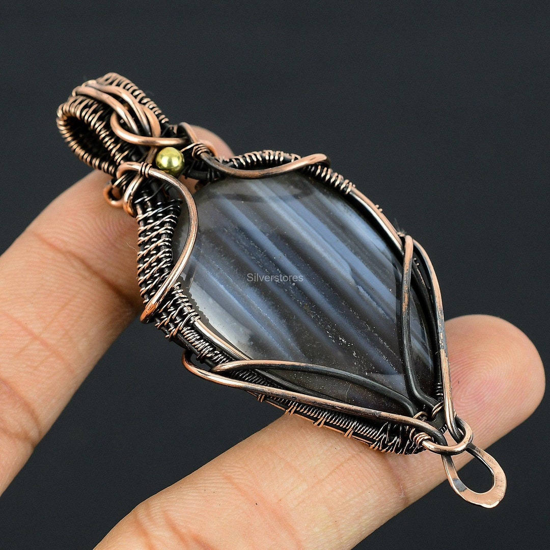 Sparkling Natural Owyhee Opal Wire Wrap Pendant, Gemstone Pendant ...