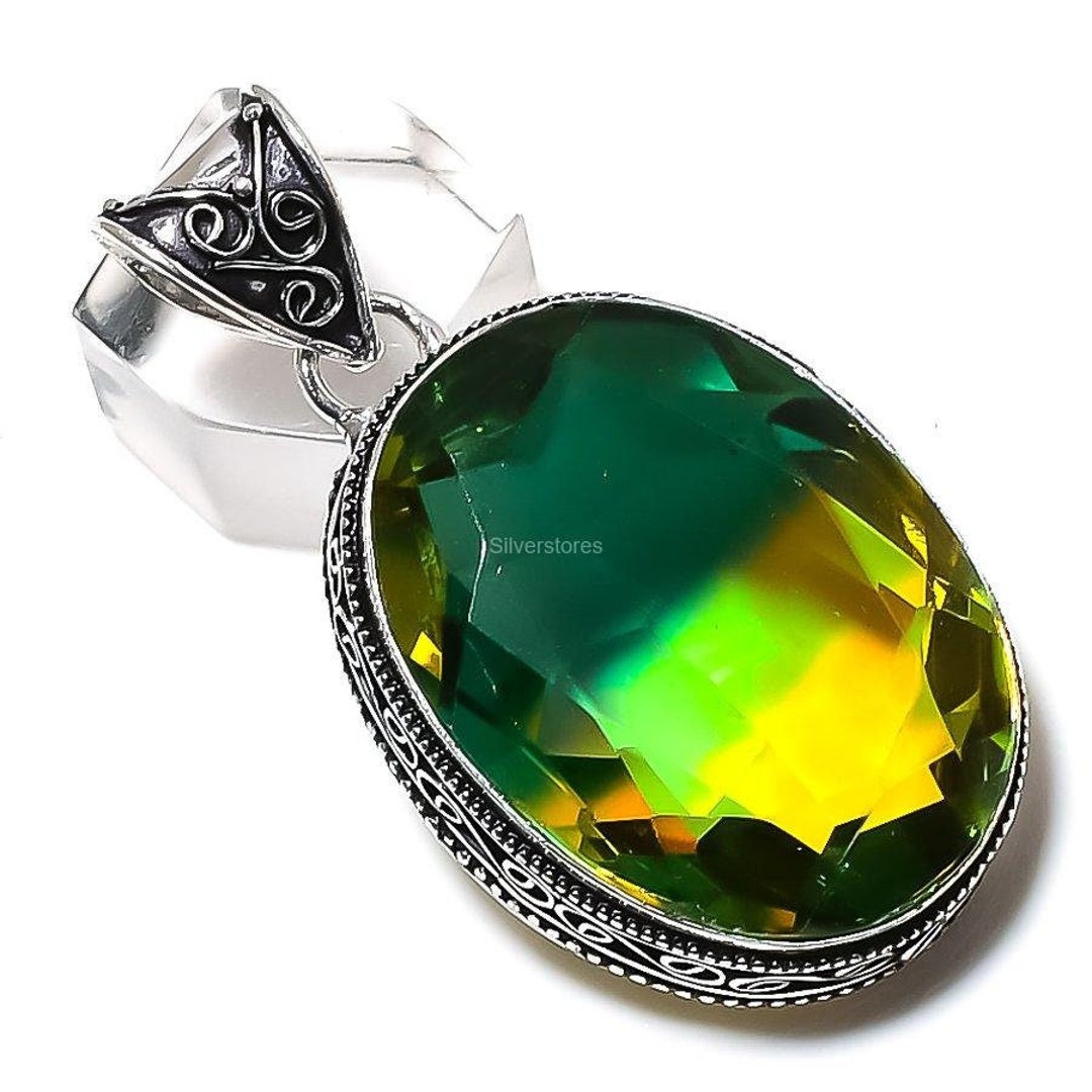 Natural Tourmaline Pendant, Multi Color Gemstone Pendant, Pendant, 925 ...