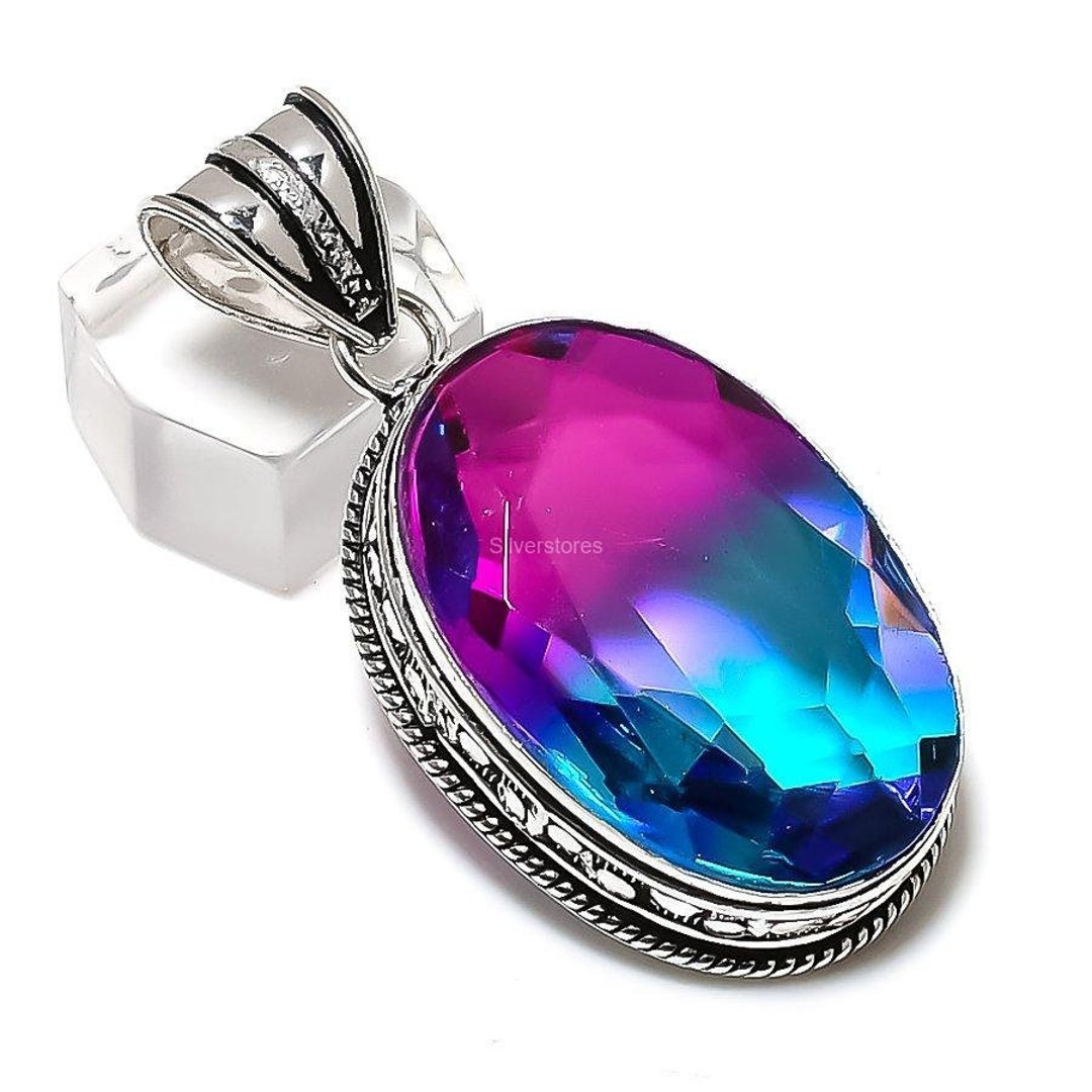 Natural Tourmaline Pendant, Multi Color Gemstone Pendant, Pendant, 925 ...