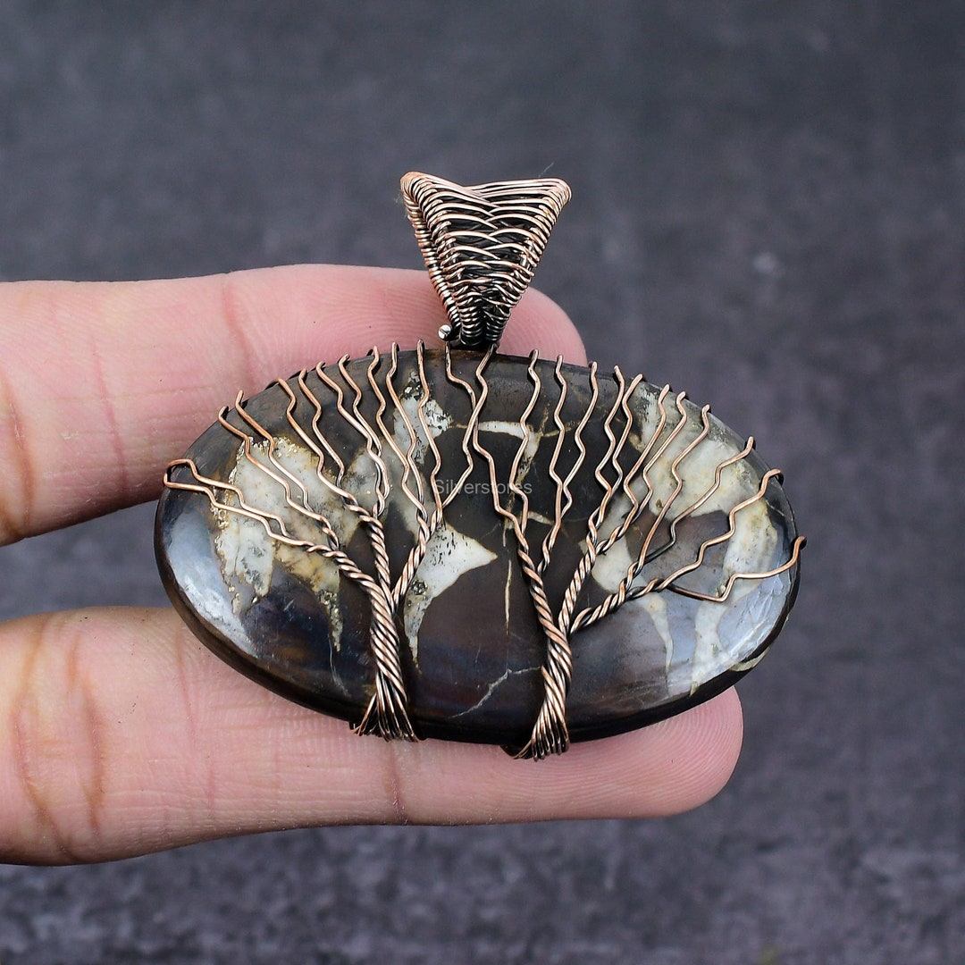 Rare Natural Jasper Pendant, Gemstone Pendant, Brown Wire Wrap Pendant ...