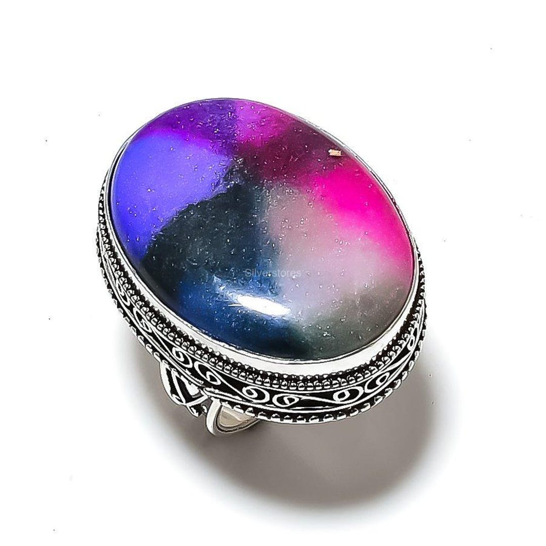 Remarkable Rainbow Solar Quartz Ring, Multi Color Gemstone Ring, Band ...