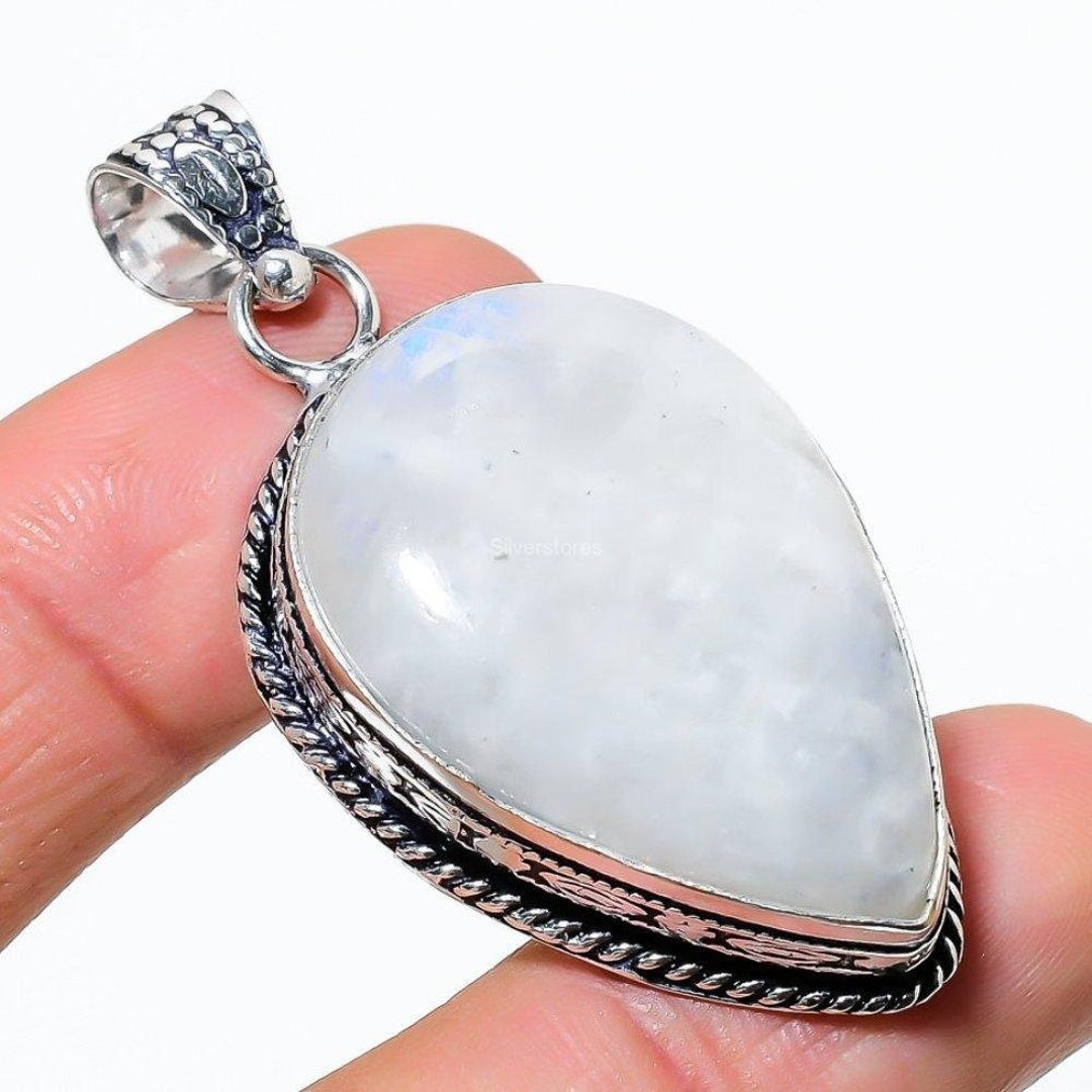 100% Genuine Moonstone Pendant, Gemstone Pendant, White Pendant, 925 ...