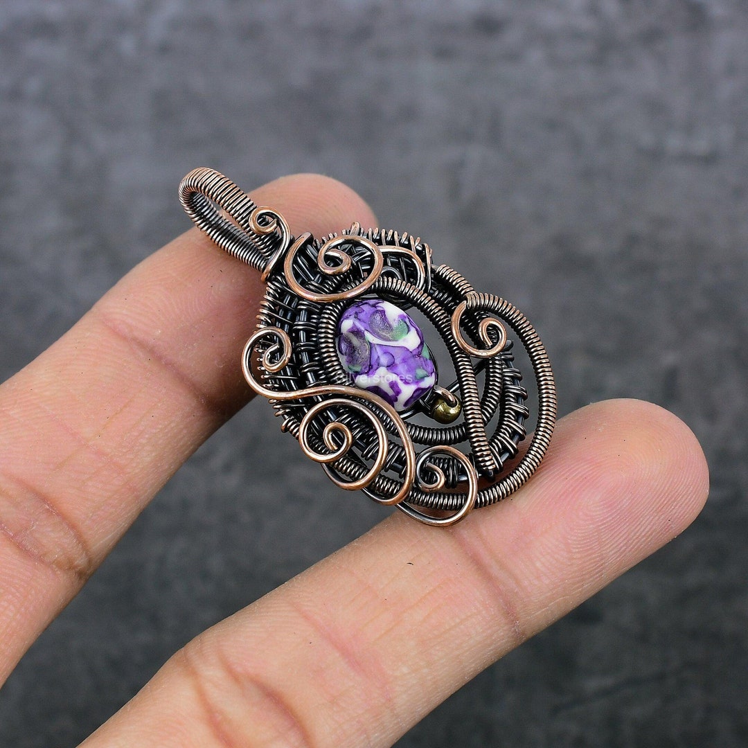 Handmade Natural Spiny Oyster Turquoise Pendant, Multi Color Wire Wrap ...