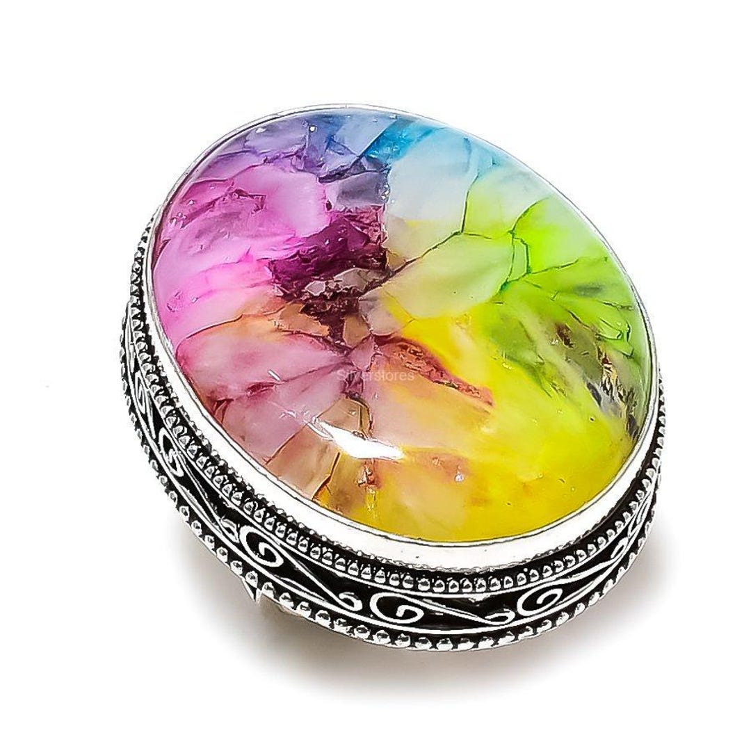 Quartz Multi Color Band Ring Art Deco Solid 925 Sterling Silver ...