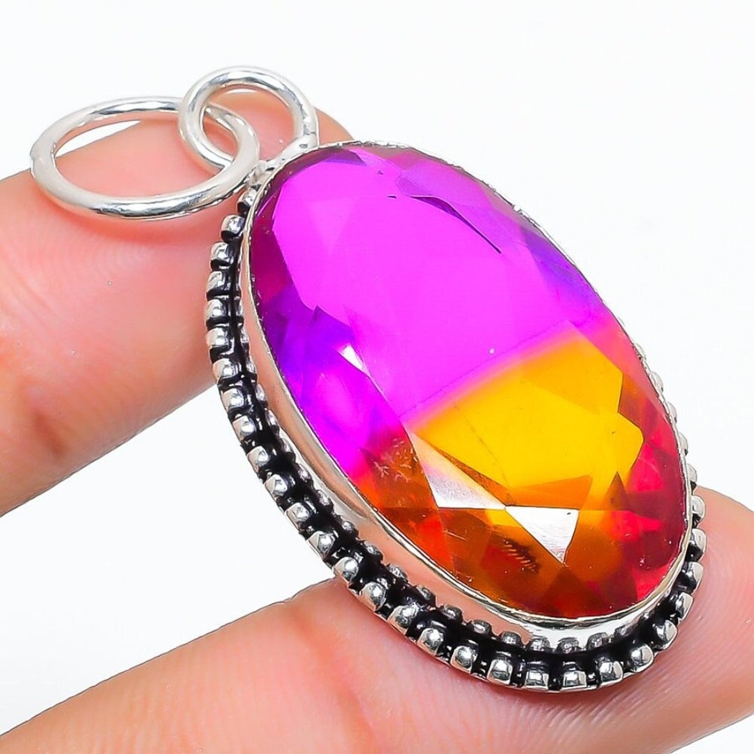 Precious Tourmaline Pendant, Multi Color Gemstone Pendant, Pendant, 925 ...