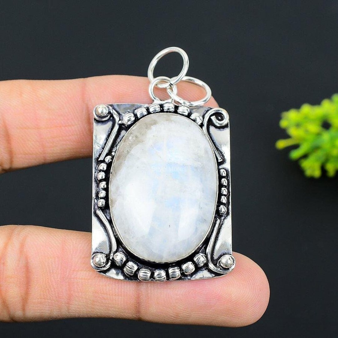 Sparkling Moonstone Pendant, Gemstone Pendant, White Pendant, 925 ...