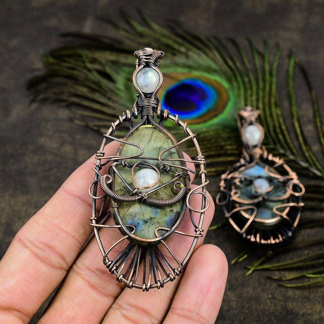 Valuable Natural Labradorite Wire Wrap Pendant, Gemstone Pendant, Black ...