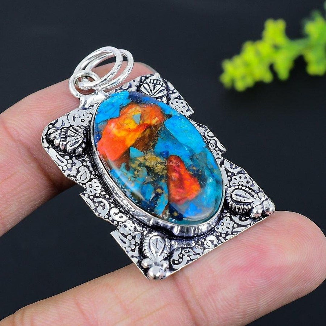 Valuable Spiny Oyster Turquoise Pendant, Orange Gemstone Pendant ...