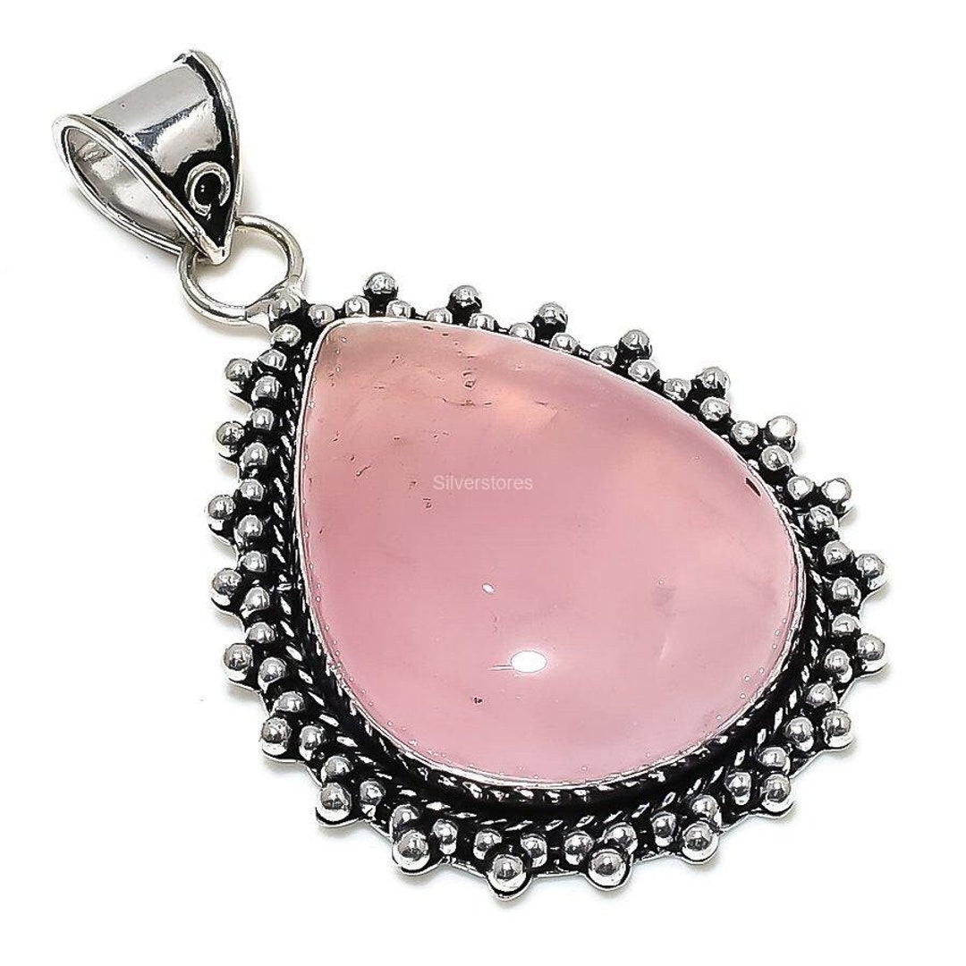 Valuable Rose Quartz Pendant, Pink Gemstone Pendant, Pendant, 925 ...