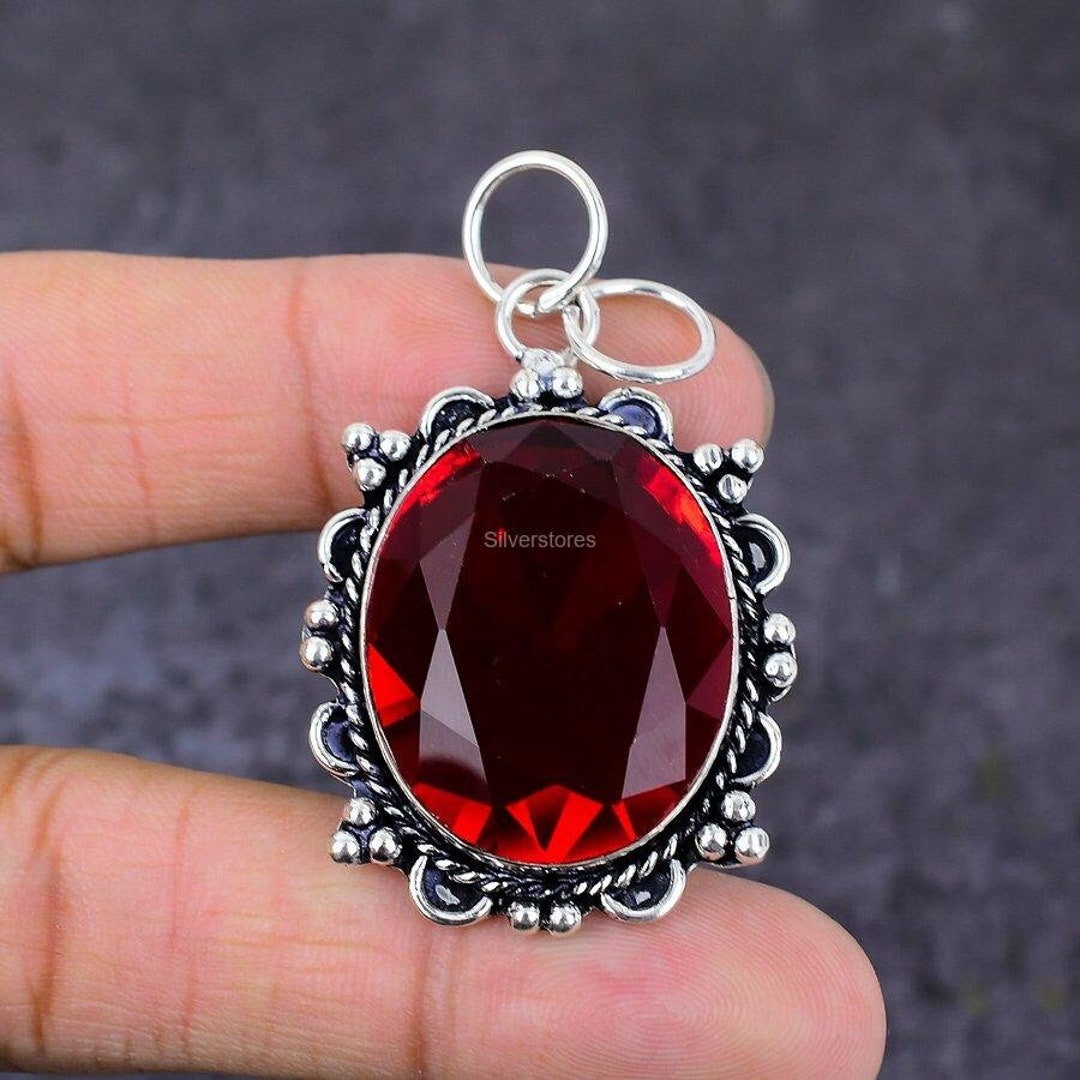Valuable Garnet Pendant, Gemstone Pendant, Red Pendant, 925 Sterling ...