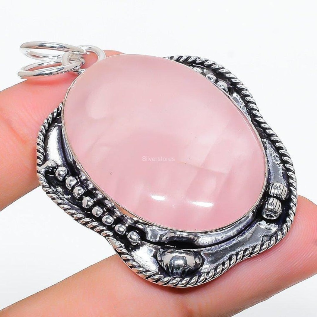 Handmade Natural Rose Quartz Pendant, Pink Gemstone Pendant, Pendant ...