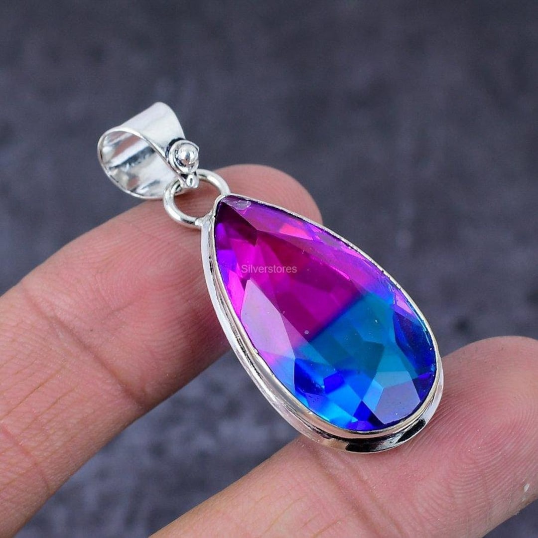 Natural Tourmaline Pendant, Multi Color Gemstone Pendant, Pendant, 925 ...