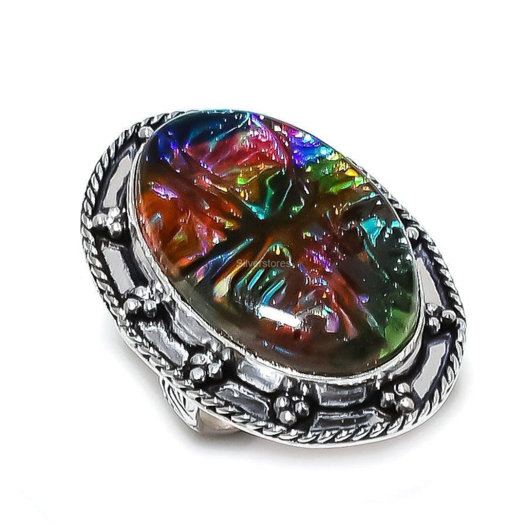 Elegant Ammolite Ring, Gemstone Ring, Multi Color Band Ring, 925 ...