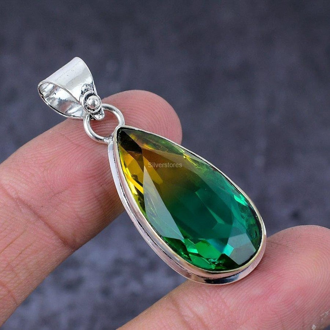Precious Tourmaline Pendant, Multi Color Gemstone Pendant, Pendant, 925 ...