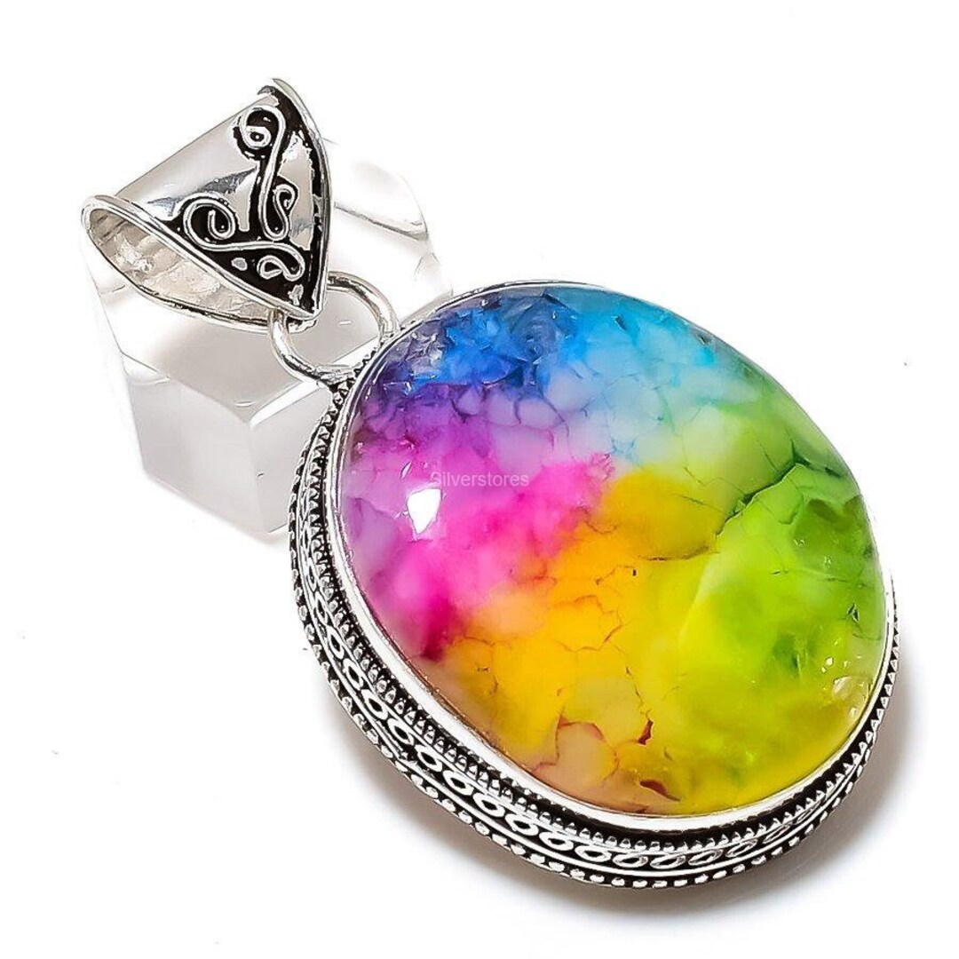 Sparkling Quartz Pendant, Multi Color Gemstone Pendant, Pendant, 925 ...
