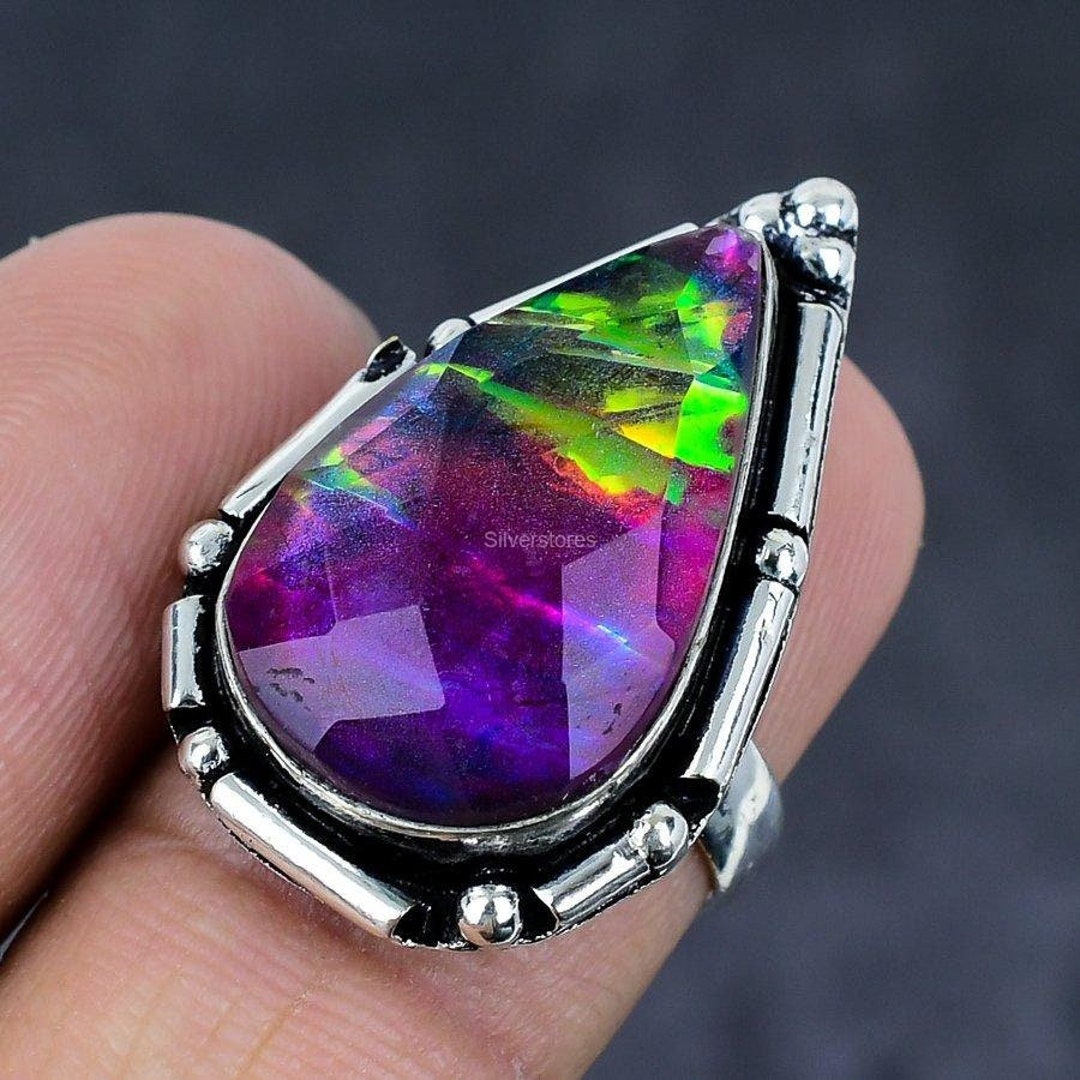 Remarkable Dichroic Glass Ring, Multi Color Gemstone Ring, Band Ring ...