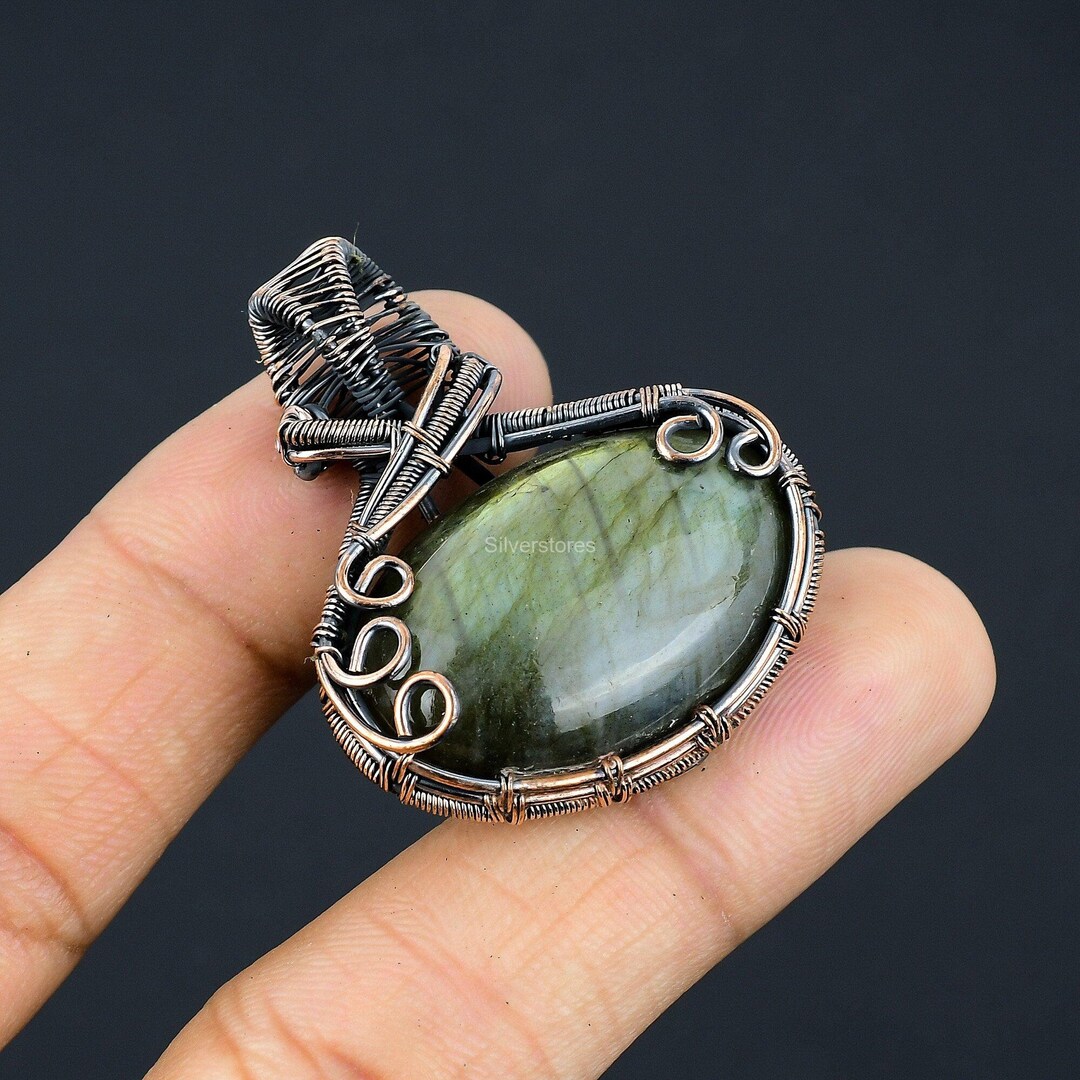 Valuable Natural Labradorite Wire Wrap Pendant, Gemstone Pendant, Gray ...