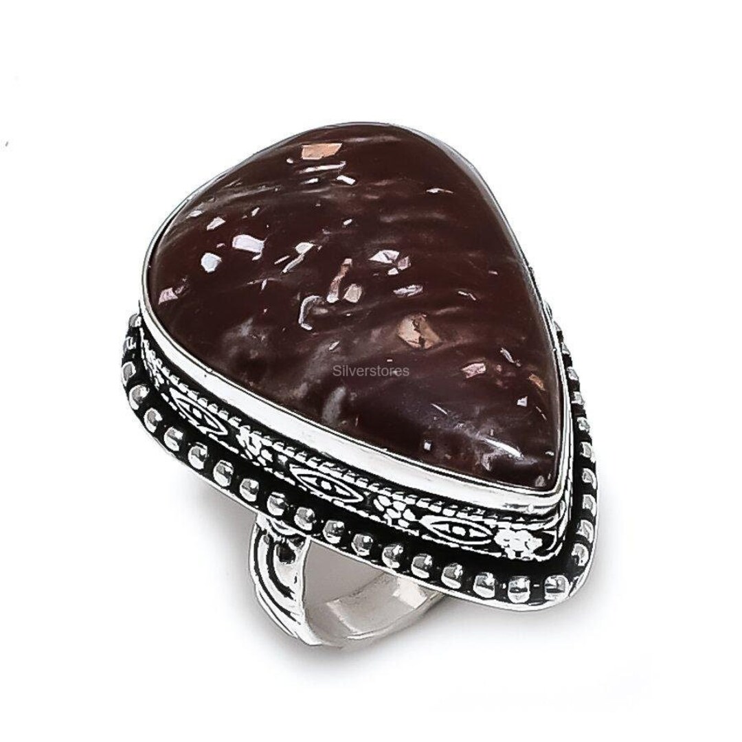 Antique Natural Jasper Ring, Gemstone Ring, Brown Band Ring, 925 ...