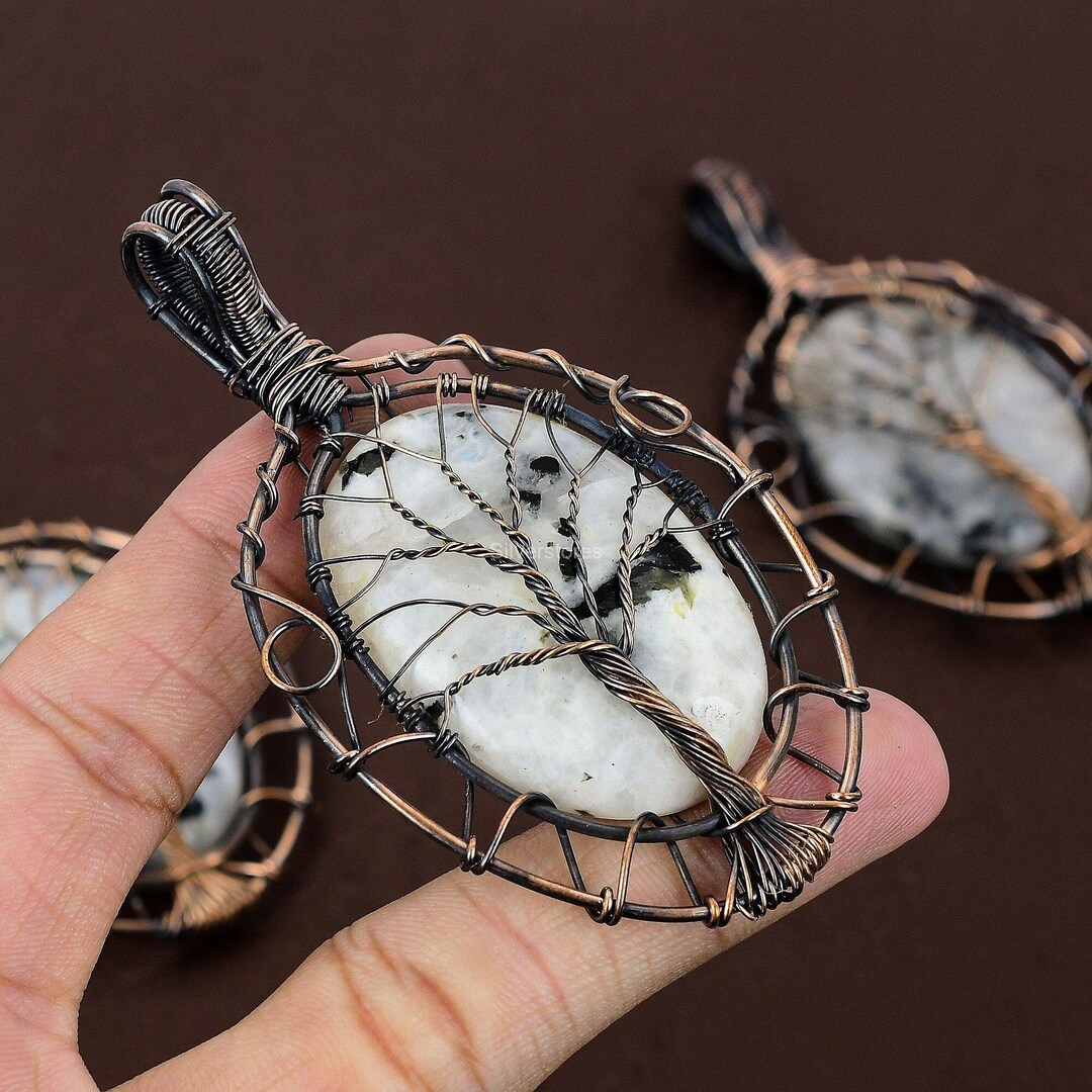 Natural Rainbow Moonstone Wire Wrap Pendant, Gemstone Pendant, White ...