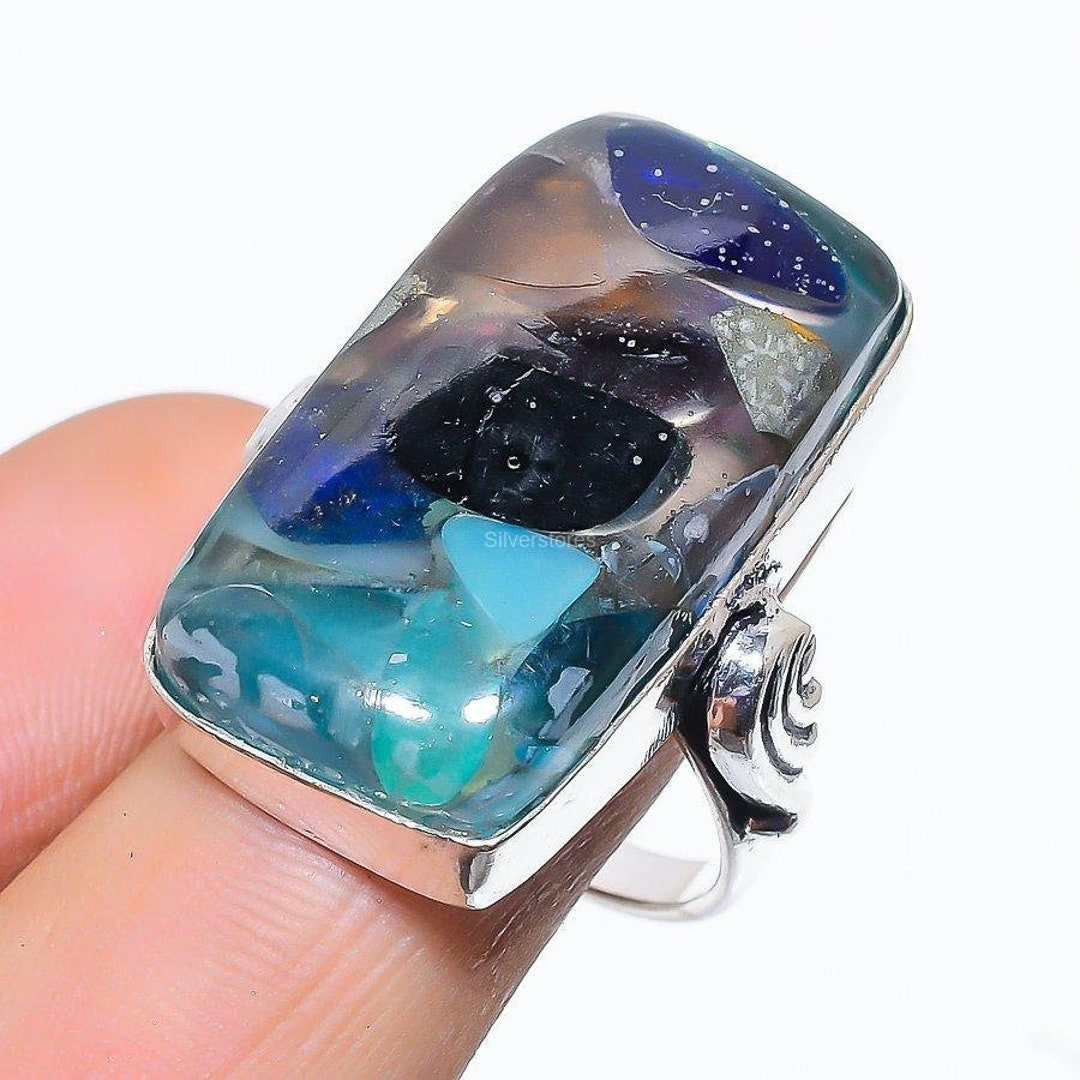 100% Genuine Dichroic Glass Ring, Gemstone Ring, Multi Color Band Ring ...