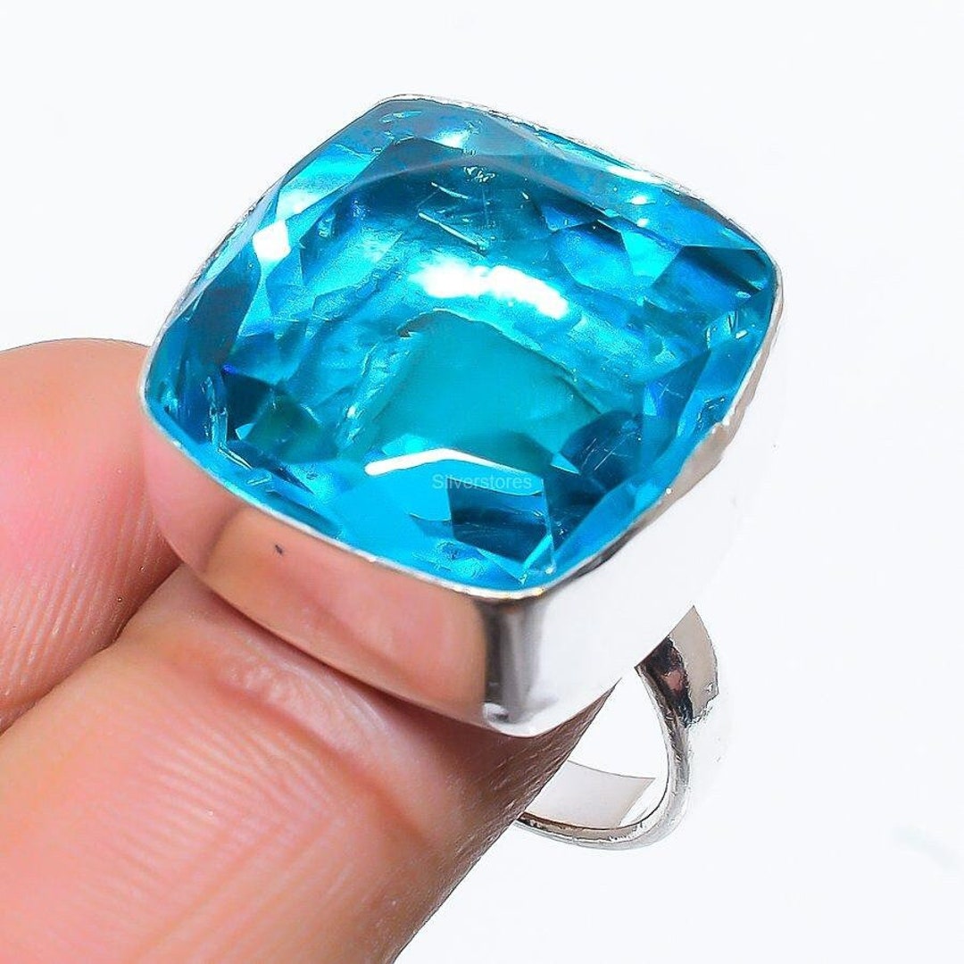100% Genuine Topaz Ring, Gemstone Ring, Blue Band Ring, 925 Sterling ...
