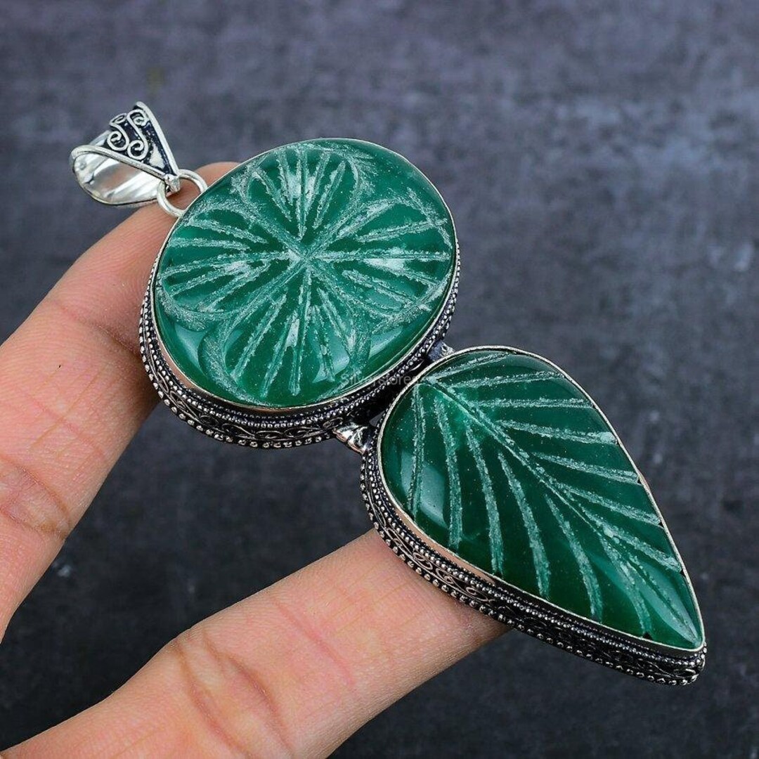 Precious Green Onyx Pendant, Green Gemstone Pendant, Pendant, 925 ...