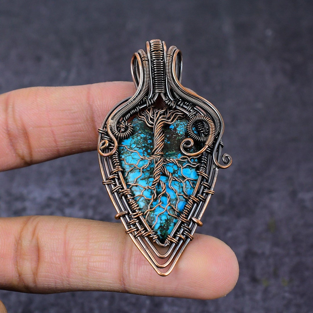 Valuable Natural Turquoise Pendant, Gemstone Pendant, Blue Wire Wrap ...