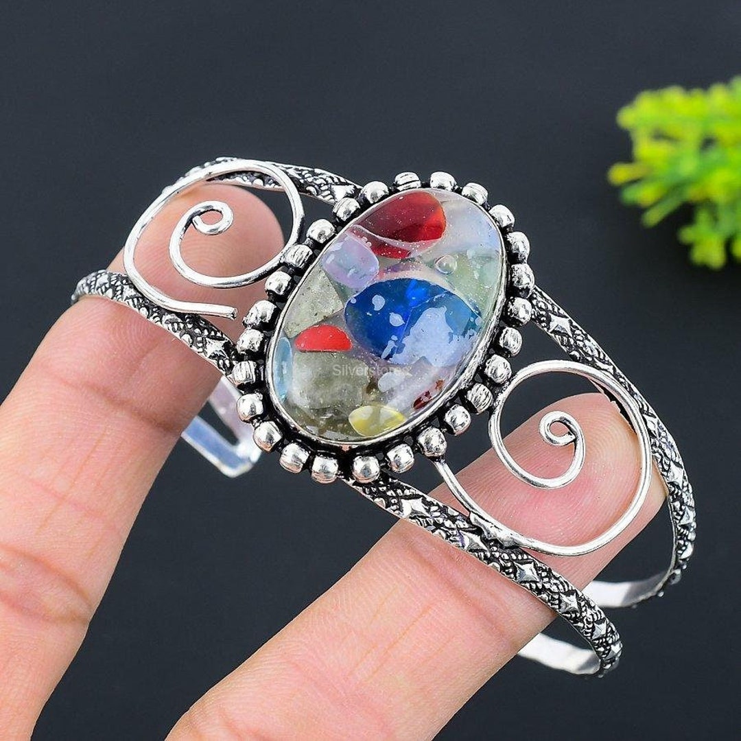 Dichroic Glass Bracelet, Multi Color Bangle Adjustable Bracelet, 925 ...