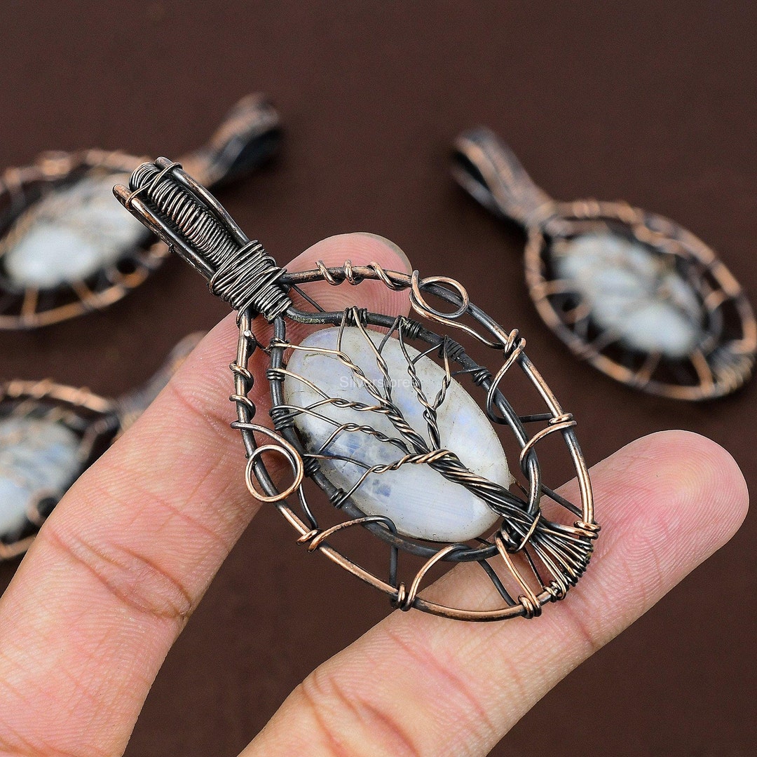 Exquisite Natural Rainbow Moonstone Wire Wrap Pendant, Gemstone Pendant ...