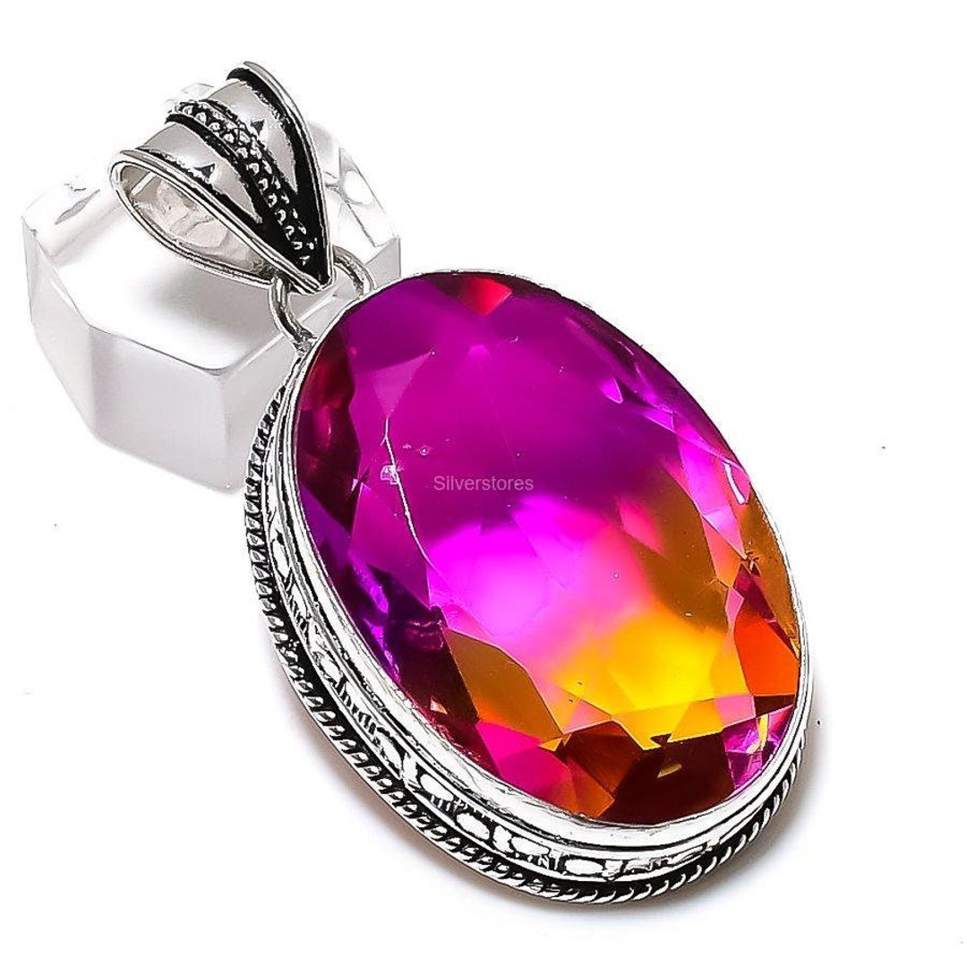 Rare Tourmaline Pendant, Multi Color Gemstone Pendant, Pendant, 925 ...