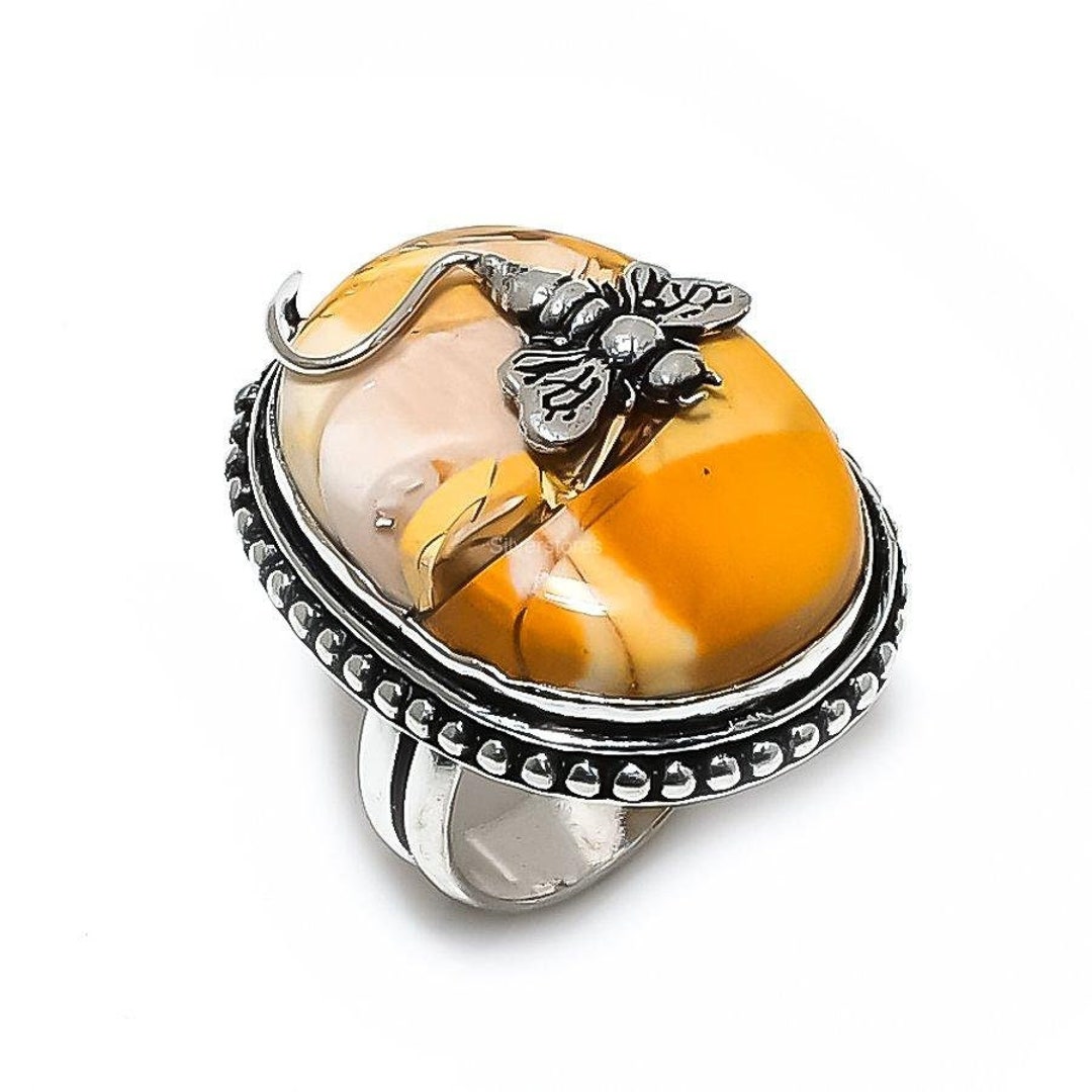 Natural Mookaite Ring, Red Gemstone Ring, Band Ring, 925 Sterling ...
