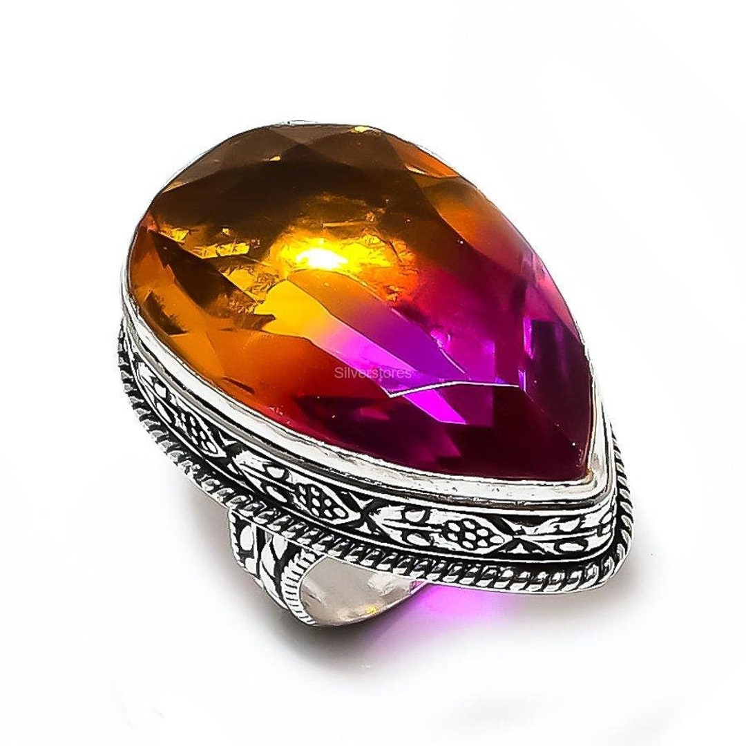 Precious Tourmaline Ring, Multi Color Gemstone Ring, Band Ring, 925 ...