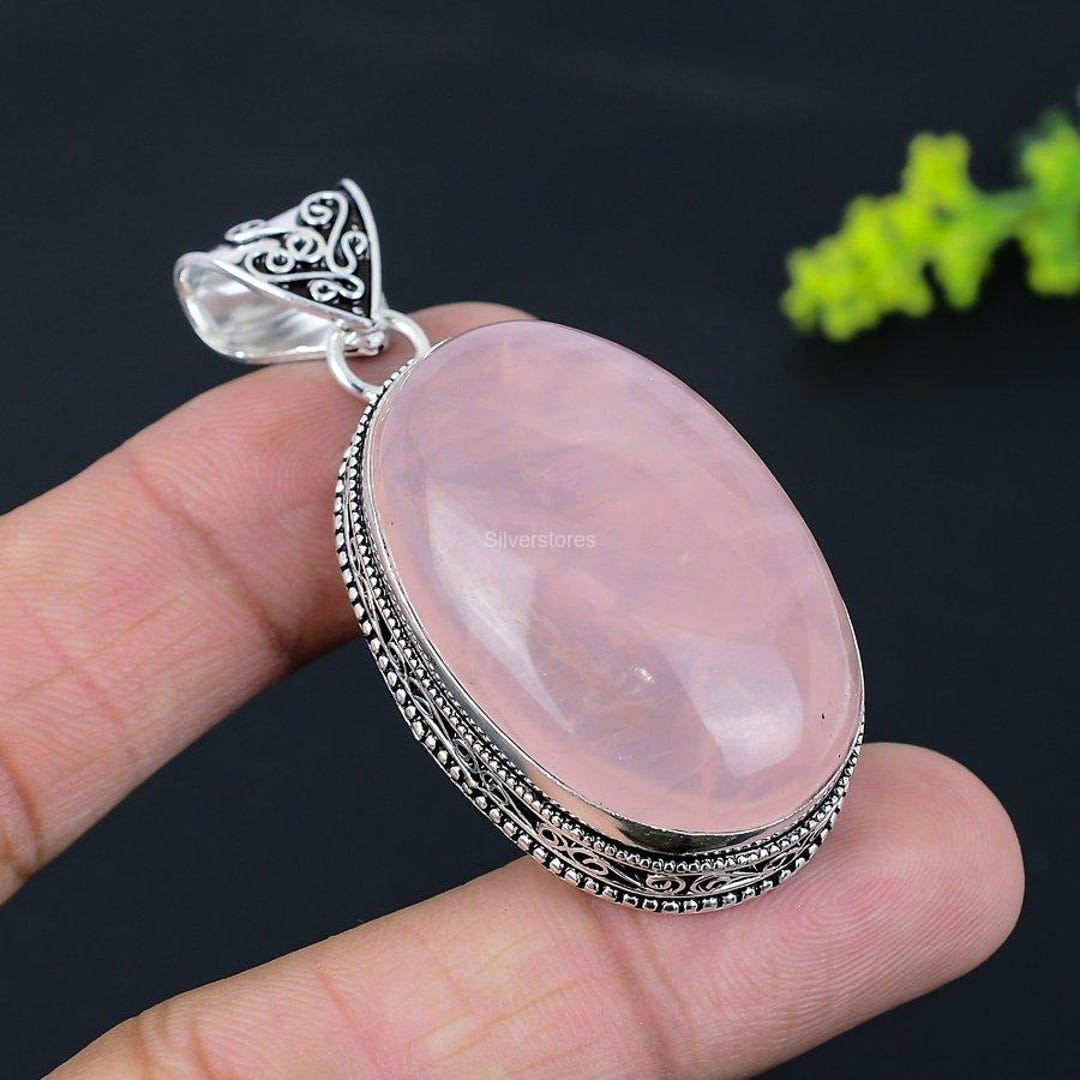 Valuable Rose Quartz Pendant, Pink Gemstone Pendant, Pendant, 925 ...