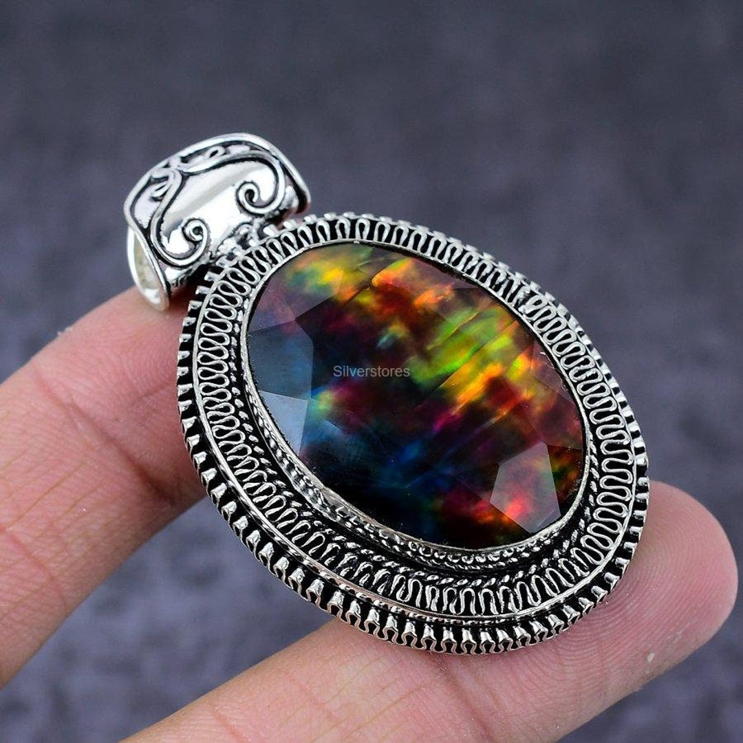 Rare Ammolite Pendant, Multi Color Gemstone Pendant, Pendant, 925 ...
