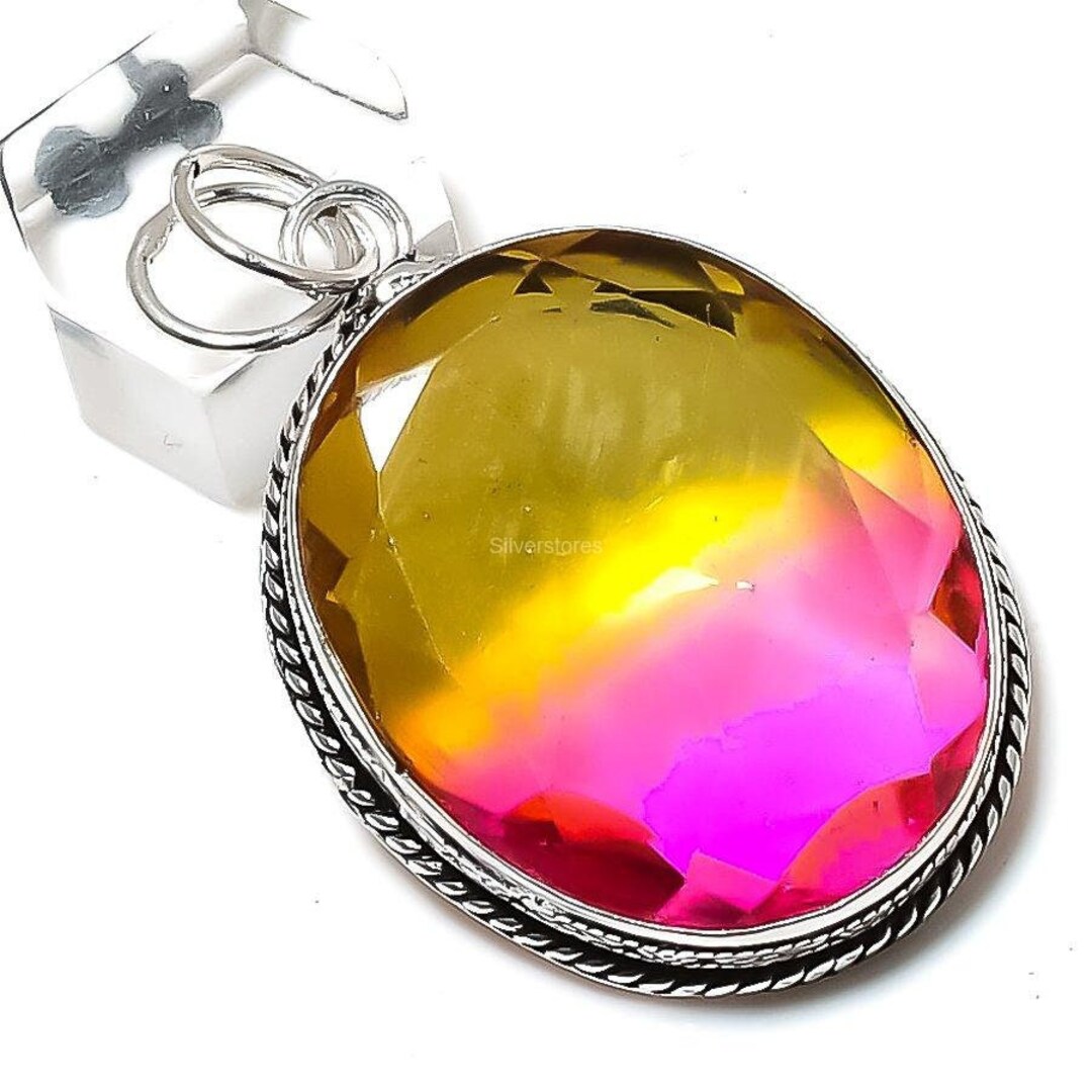 Rare Tourmaline Pendant, Multi Color Gemstone Pendant, Pendant, 925 ...