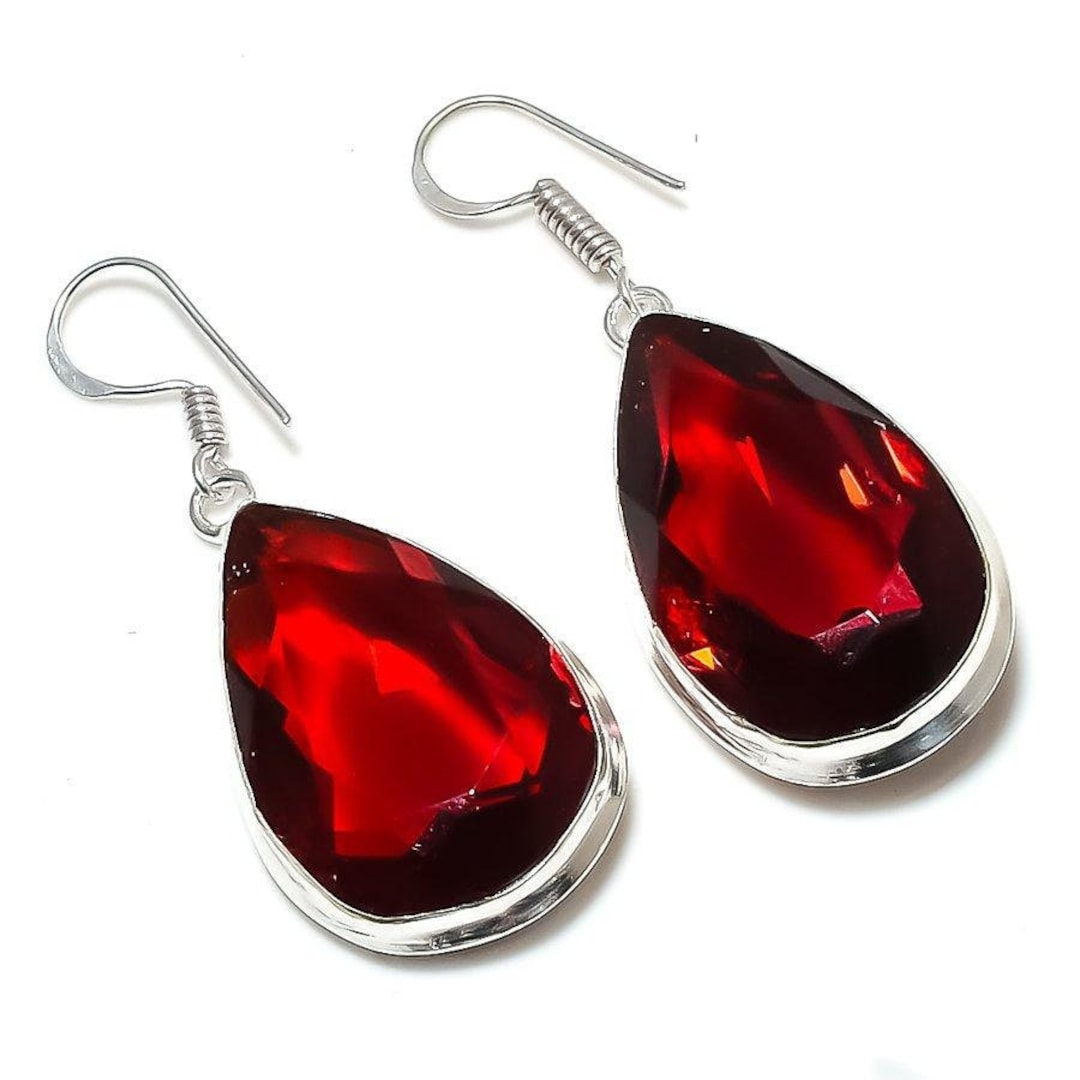 Rare Garnet Earrings, Red Gemstone Earrings, Drop & Dangle Earrings ...