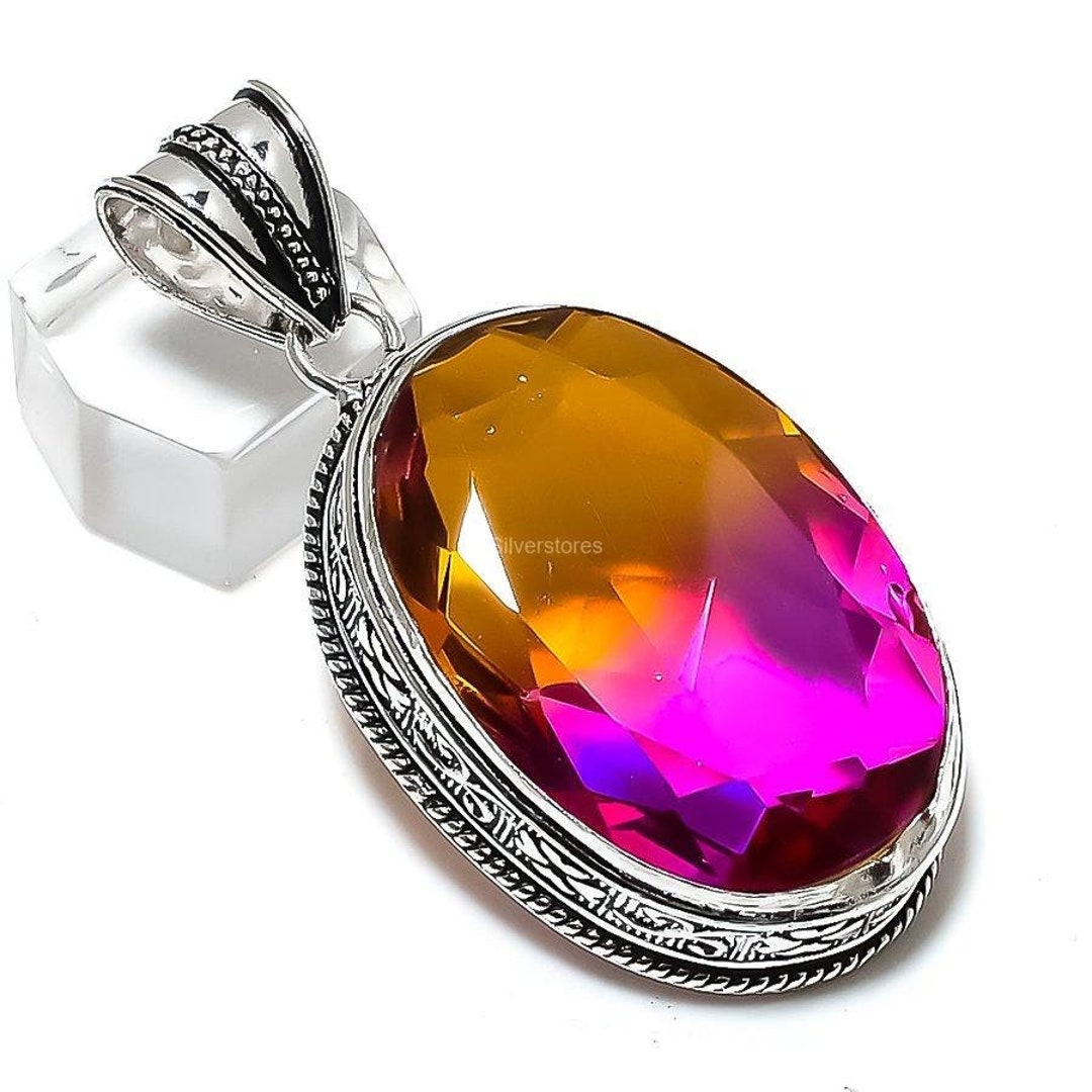 Rare Tourmaline Pendant, Multi Color Gemstone Pendant, Pendant, 925 ...