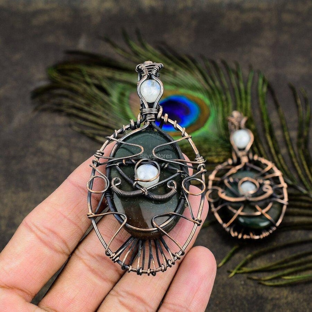Valuable Natural Bloodstone Wire Wrap Pendant, Gemstone Pendant, Green ...