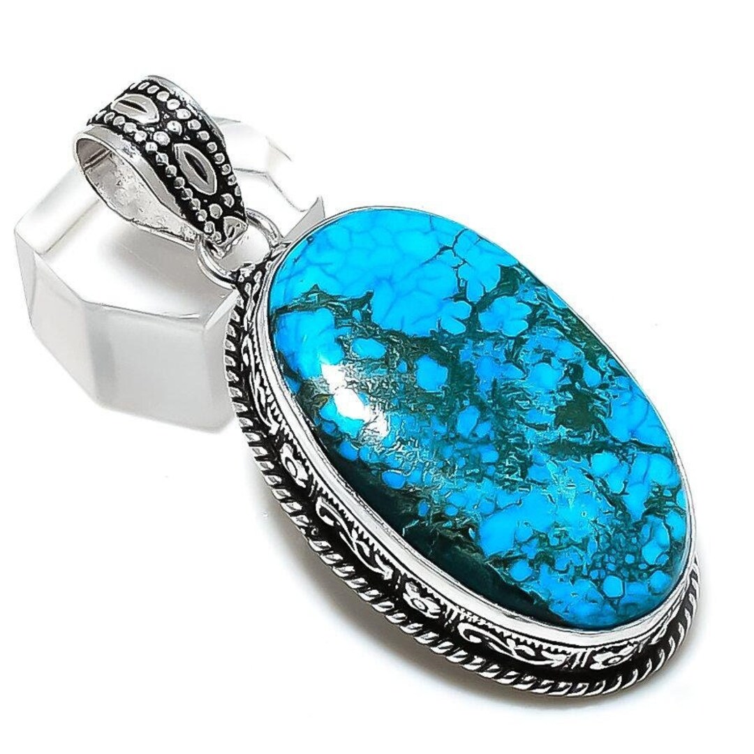 Handmade Natural Turquoise Pendant, Blue Gemstone Pendant, Pendant, 925 ...