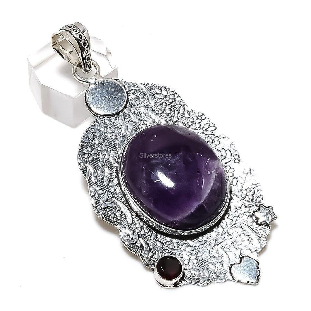 Precious Chevron Amethyst Pendant, Gemstone Pendant, Purple Pendant ...