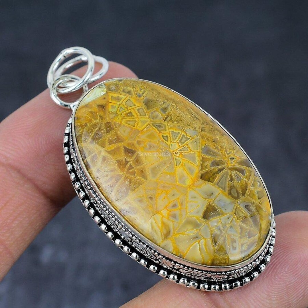 Elegant Fossil Coral Pendant, Gemstone Pendant, Multi Color Pendant ...