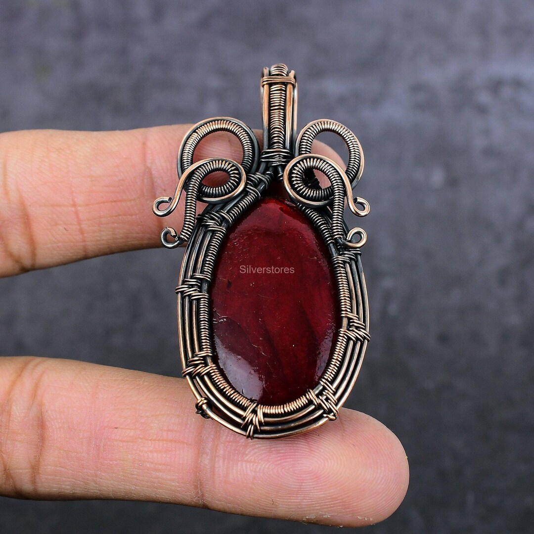 Handmade Natural Red Labradorite Pendant, Gemstone Pendant, Red Wire ...