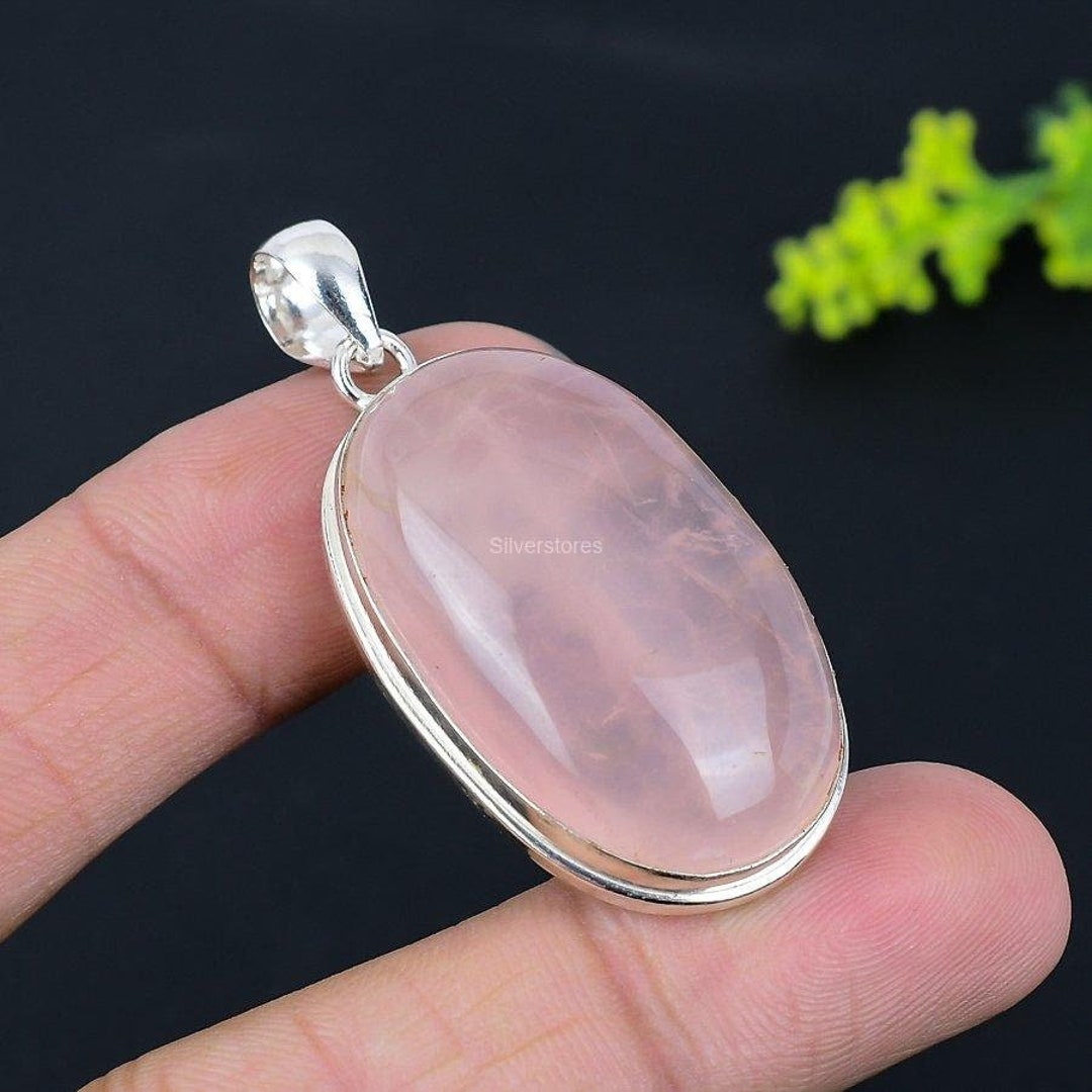 Valuable Rose Quartz Pendant, Pink Gemstone Pendant, Pendant, 925 ...